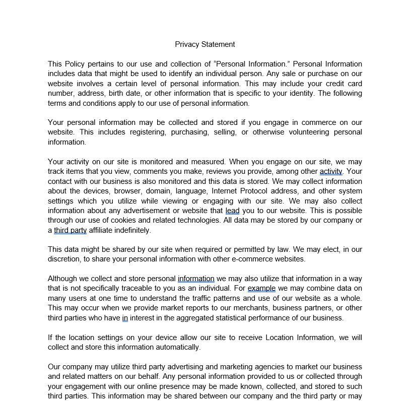 E Commerce Privacy Policy Template Legal Gps